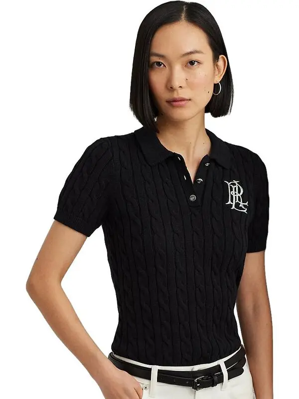 Ralph Lauren Cable-knit Cotton Polo Sweater - Black