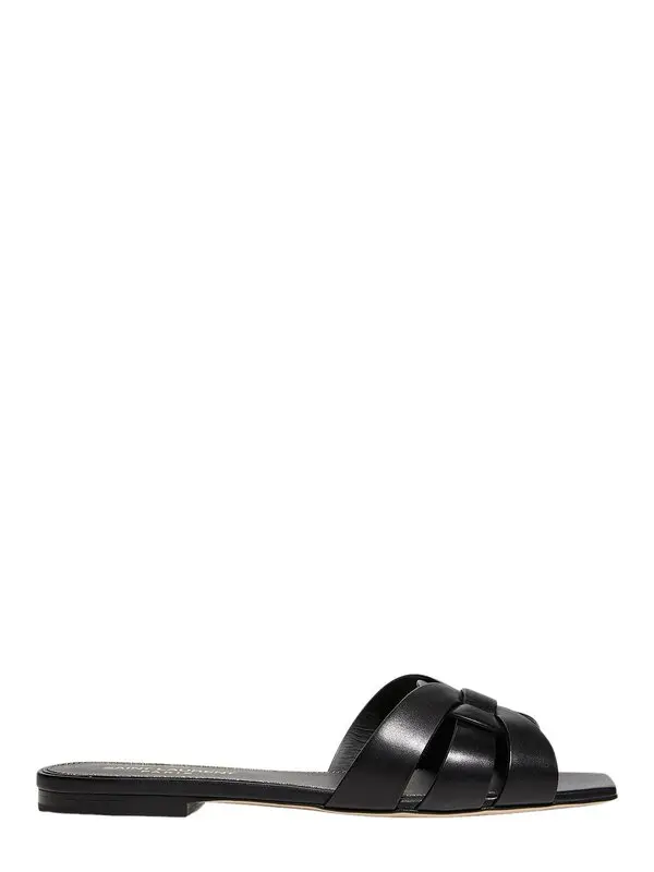 Saint Laurent Woven Leather Slide Sandal - Black