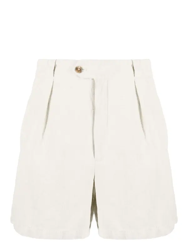Closed High-waisted Pleated Shorts - Neutrals