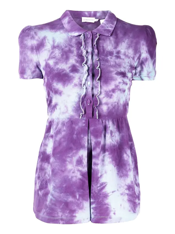 STAIN SHADE Tie-dye Peplum Polo Top - Purple