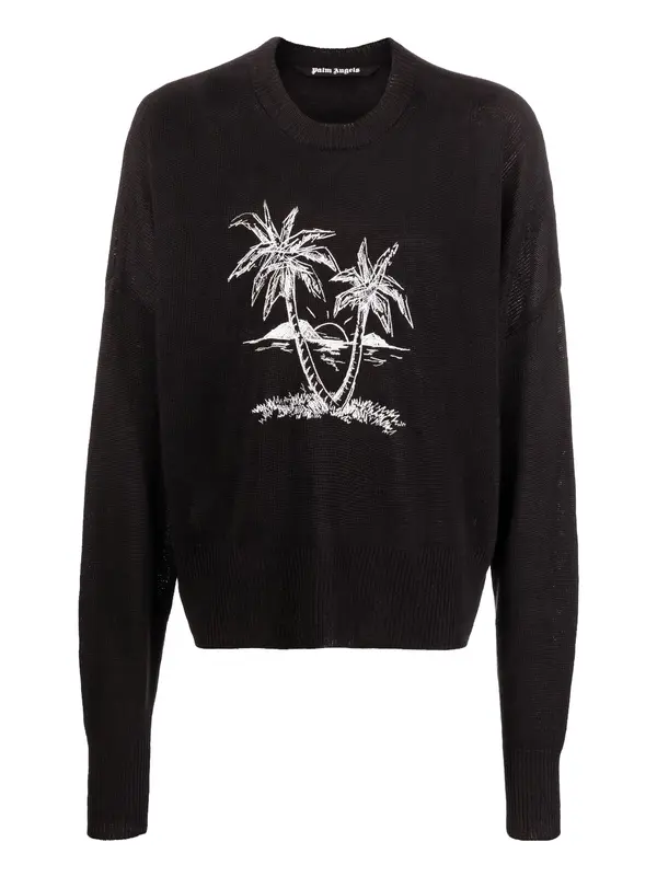 Palm Angels Palm Tree-print Jumper - Black