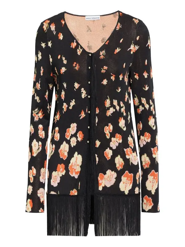 Rabanne Fringed Jacquard-knit Cardigan - Black