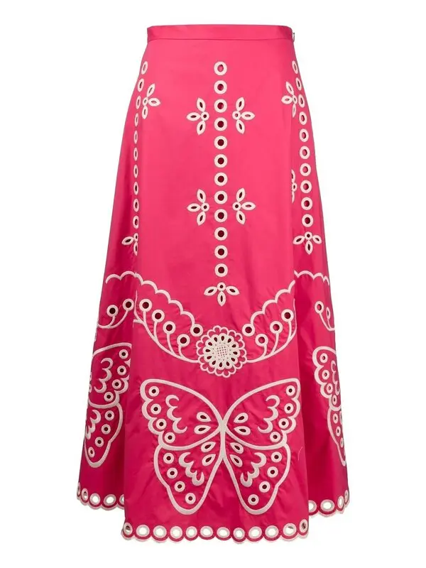 Red Valentino Embroidered Butterfly A-line Skirt - Pink