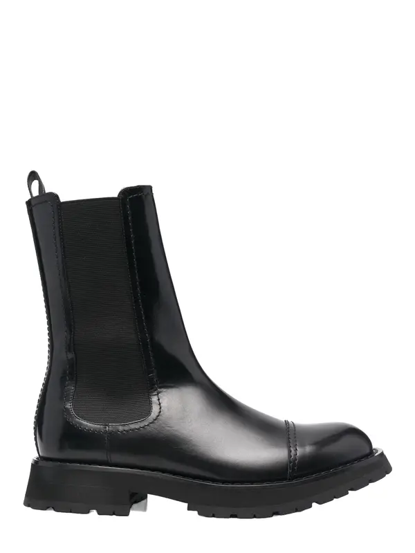 Alexander McQueen Polished Leather Chelsea Boots - Black