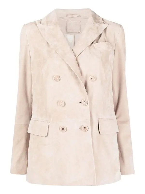 DESA 1972 Double-breasted Fitted Suede Blazer - Neutrals