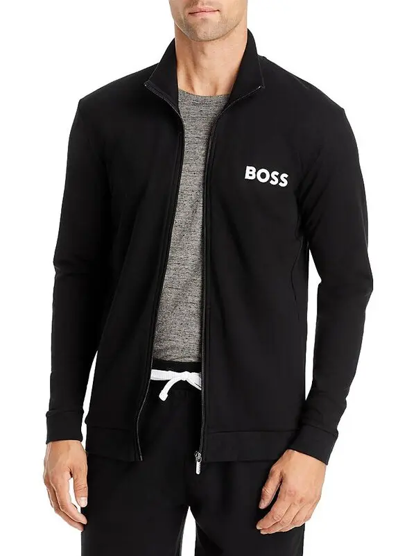 Hugo Boss Ease Cotton Logo Print Full Zip Regular Fit Jacket - Black