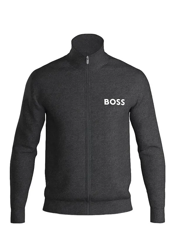 BOSS Ease Cotton Logo Print Full Zip Regular Fit Jacket - Medium Grey
