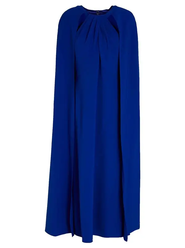 Marchesa Cape-effect Pleated Crepe De Chine Midi Dress - Royal Blue