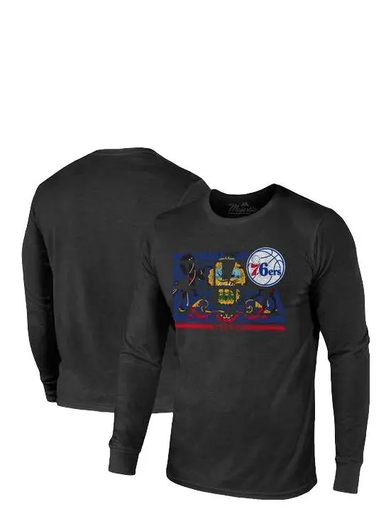 MAJESTIC THREADS Philadelphia 76ers City And State Tri-blend Long Sleeve T-shirt - Black