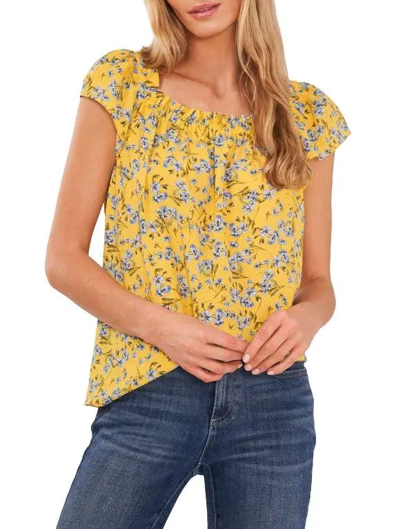 CECE DUPRAZ Floral Print Square Neck Blouse - Saffron Yellow