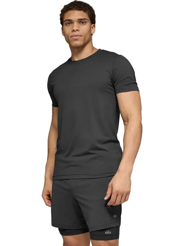 Alo Yoga Conquer Reform Crewneck Short Sleeve Top - Anthracite