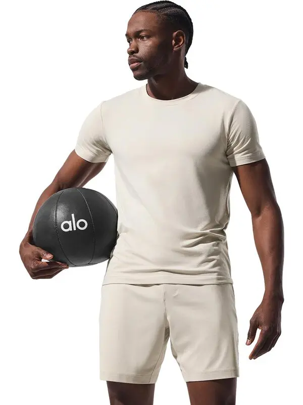 Alo Yoga Conquer Reform Crewneck Short Sleeve Top - Bone