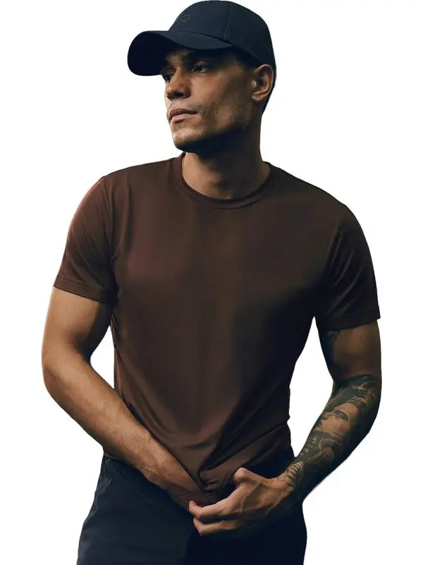 Alo Yoga Conquer Reform Crewneck Short Sleeve Top - Brownstone