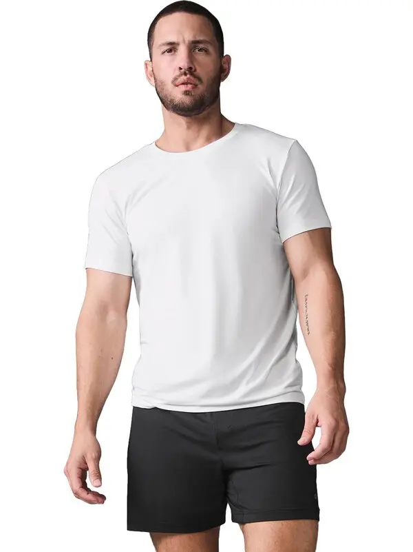 Alo Yoga Conquer Reform Crewneck Short Sleeve Top - White