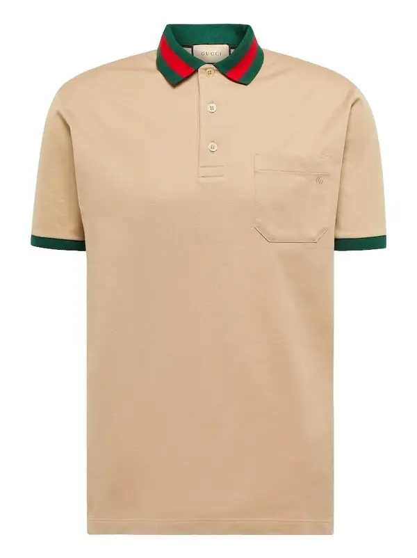 Gucci Web-collar Piqué Polo Shirt - Beige