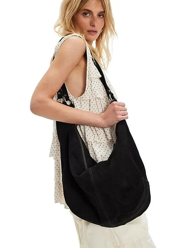 Free People Suede Hobo Tote Bag - Black