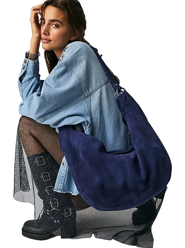 Free People Roma Suede Tote Bag - Metro Navy