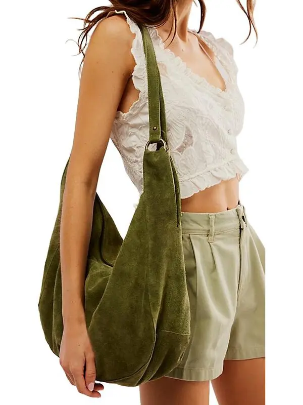 Free People Suede Hobo Tote Bag - Olive Moss