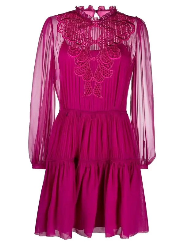 Alberta Ferretti Embroidered Chiffon Dress - Pink