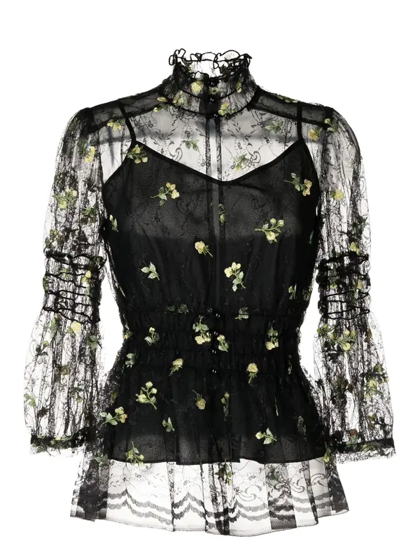 Anna Sui Floral-embroidered Lace Blouse - Black