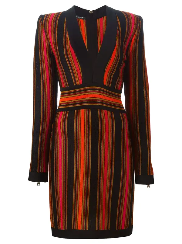 Balmain Striped Mini Dress - Black