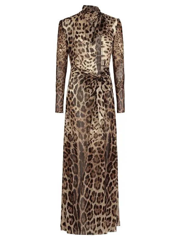 Dolce & Gabbana Leopard Print Georgette Dress With Tie Details - Animal Print