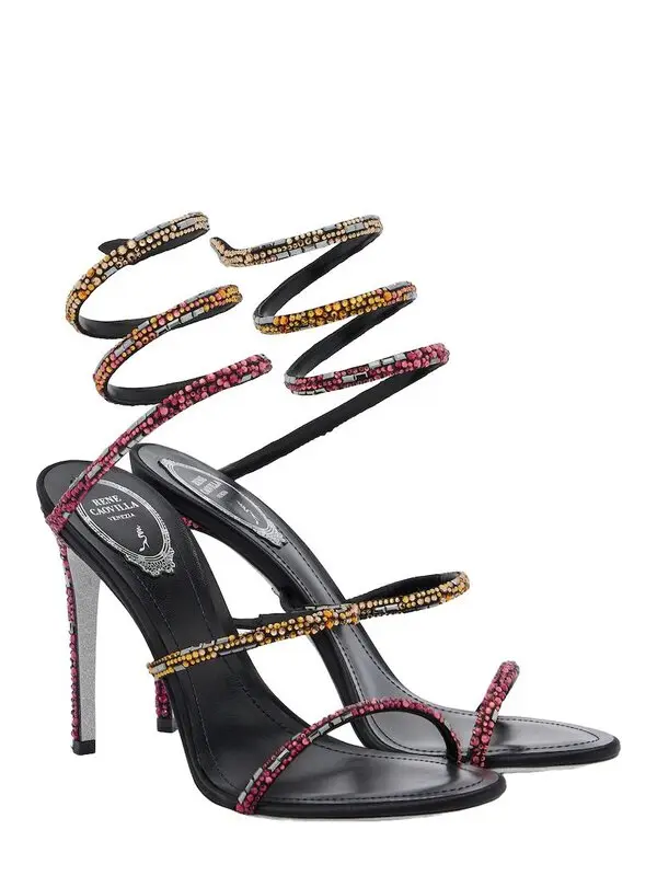 Rene Caovilla Cleo Embellished Satin Sandals - Black