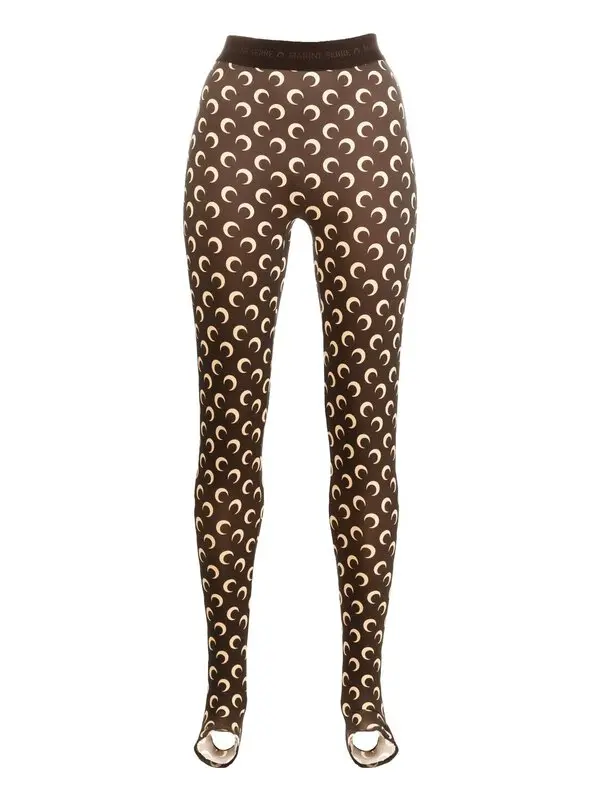 MARINE SERRE Fuseaux Crescent Moon-print Stirrup Leggings - Brown