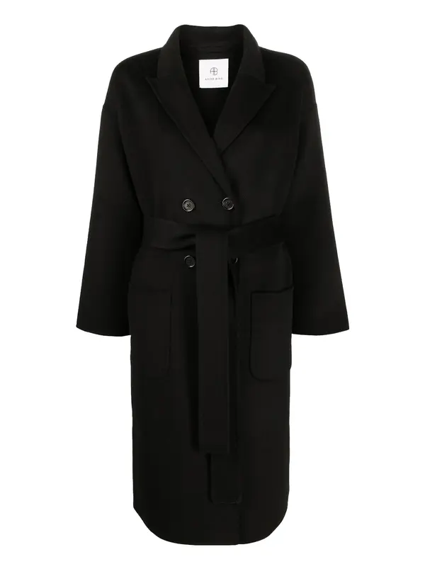 ANINE BING Belted Double-breasted Coat - Black