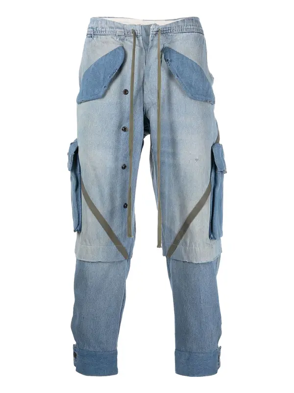 GREG LAUREN Panelled Tapered Jeans - Blue