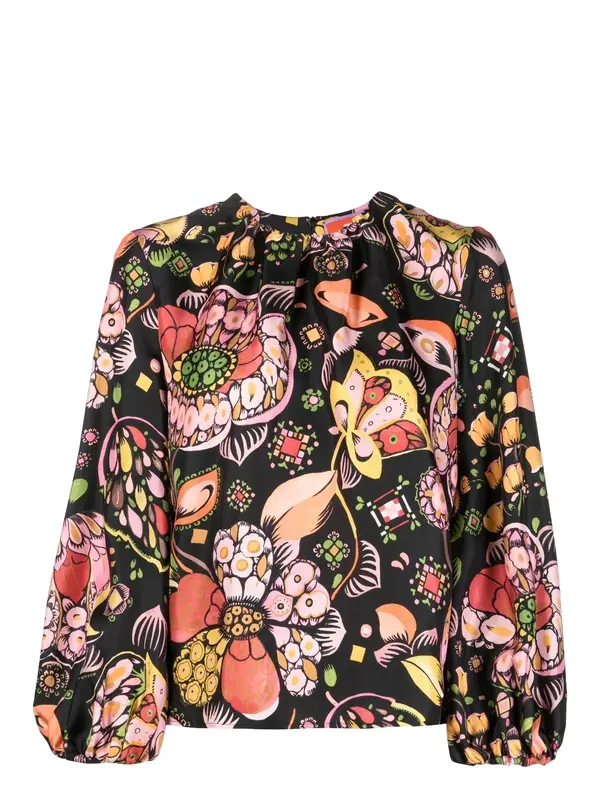 La DoubleJ Floral Print Silk Blouse - Black
