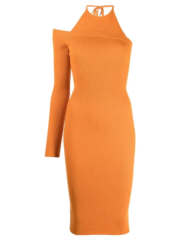 Monse Asymmetric Knitted Midi Dress - Orange