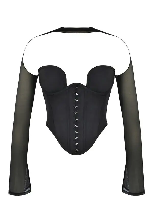 House Of Cb Mina Plunge Corset Top - Black