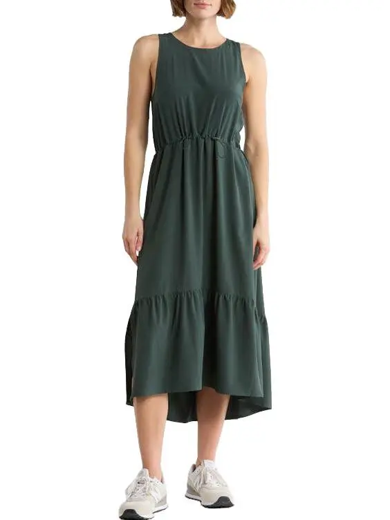 Zella Pursuit Tiered Midi Dress - Green Timber