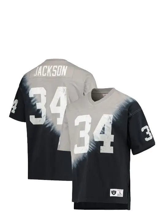 Mitchell & Ness Bo Jackson /silver Las Vegas Raiders Retired Player Name & Number Diagonal Tie-dye V-neck T-shirt - Black