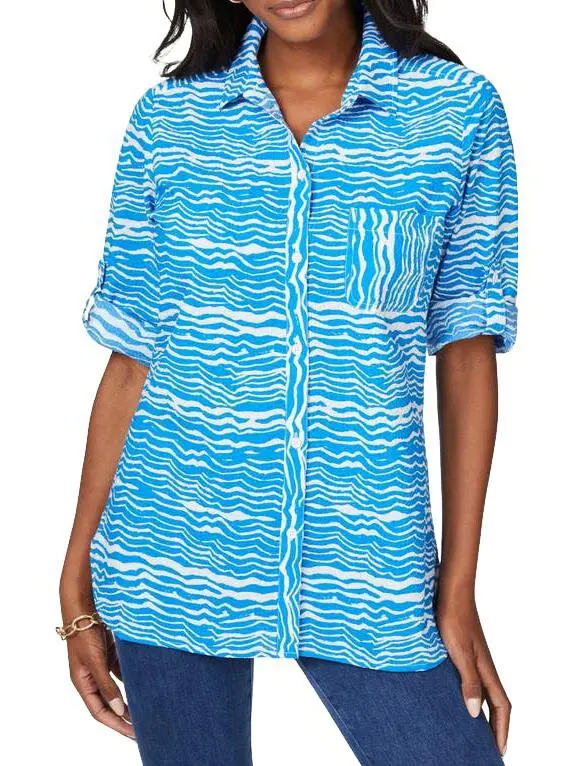 Foxcroft Tamara Coastal Waves Cotton Tunic - Blue Grotto