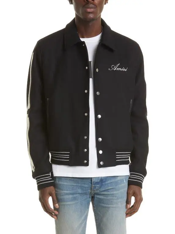 Amiri Bones Wool Varsity Jacket - Black