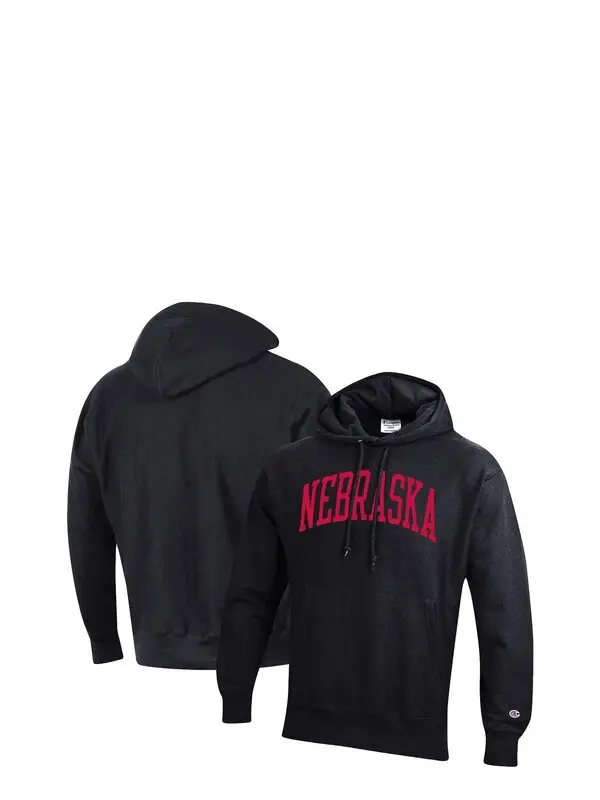 Champion Nebraska Huskers Team Arch Reverse Weave Pullover Hoodie - Black