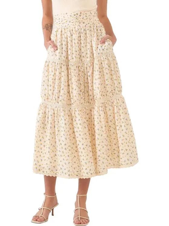 FREE THE ROSES Floral Tiered Maxi Skirt - Yellow