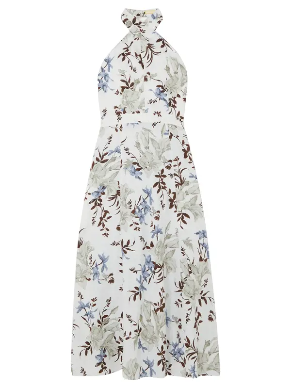 Erdem Selene Floral-print Linen Halterneck Midi Dress - White