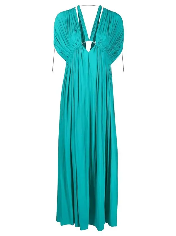 LANVIN Gathered Detail V-neck Maxi Dress - Blue
