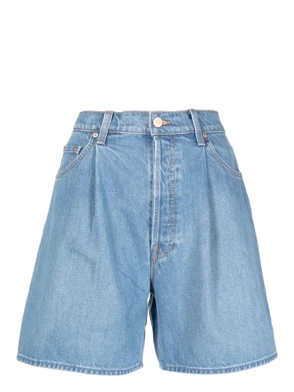 MOTHER The Fun Dip Pleated Denim Shorts - Blue