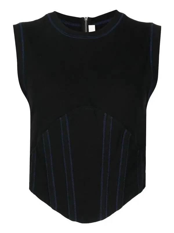 DION LEE Fine Ribbed Corset Tank Top - Black