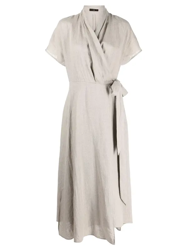 Voz Butterfly Linen Wrap Dress - Grey