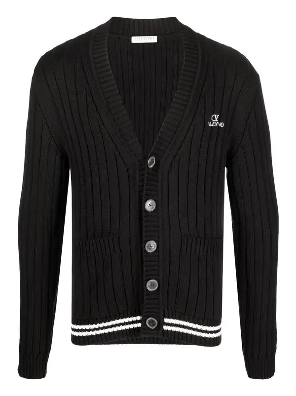 Valentino Garavani Ribbed-knit V-neck Cardigan - Black