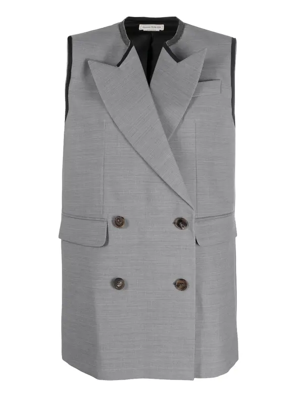 Alexander McQueen Peak Lapel Double-breasted Vest - Grey