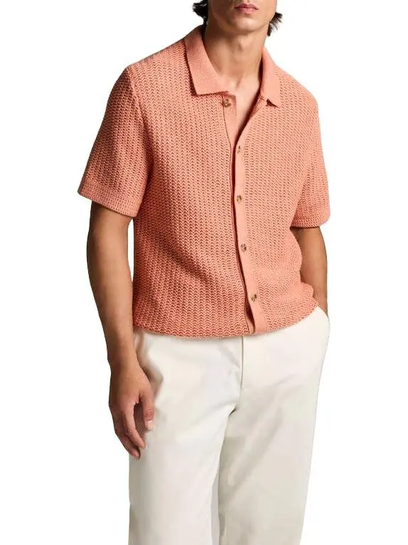 Vince Crochet Cotton Short Sleeve Button-up Shirt - Sunset Peak