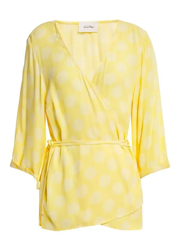 American Vintage Printed Twill Wrap Top - Pastel Yellow