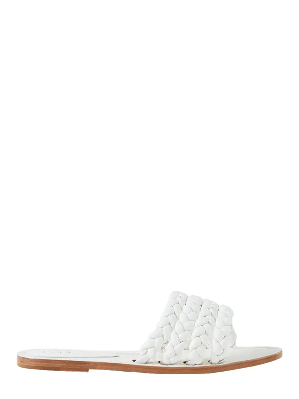PORTE & PAIRE Braided Leather Slides - White
