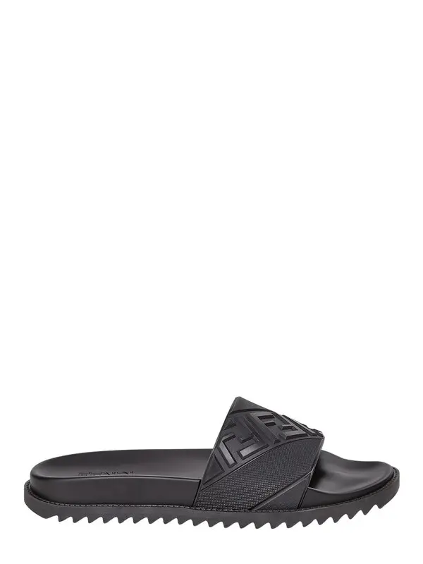 Fendi Ff Logo Slide Sandals - Black